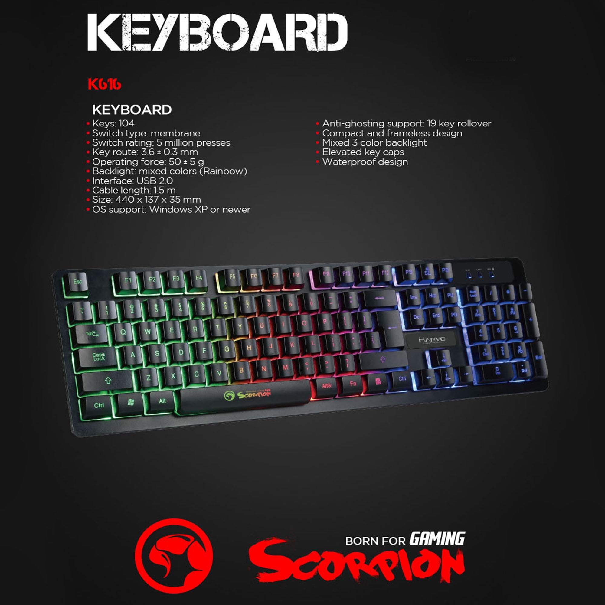 MARVO LED Rainbow Backlight 104 keys USB Gaming Keyboard | Walmart Canada