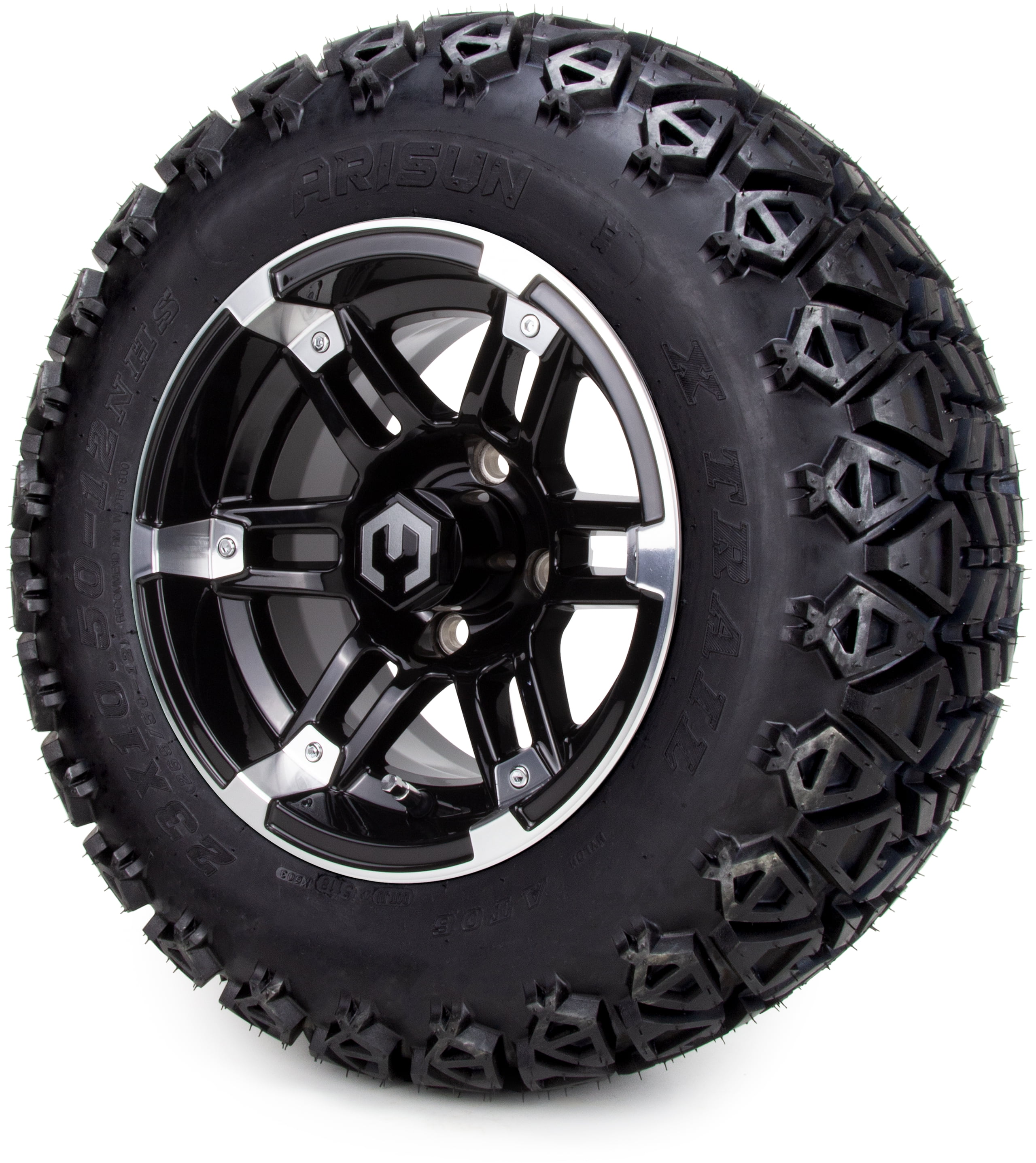 12" MODZ® Machined Black Aftershock Wheels & Tires Combo with All ...