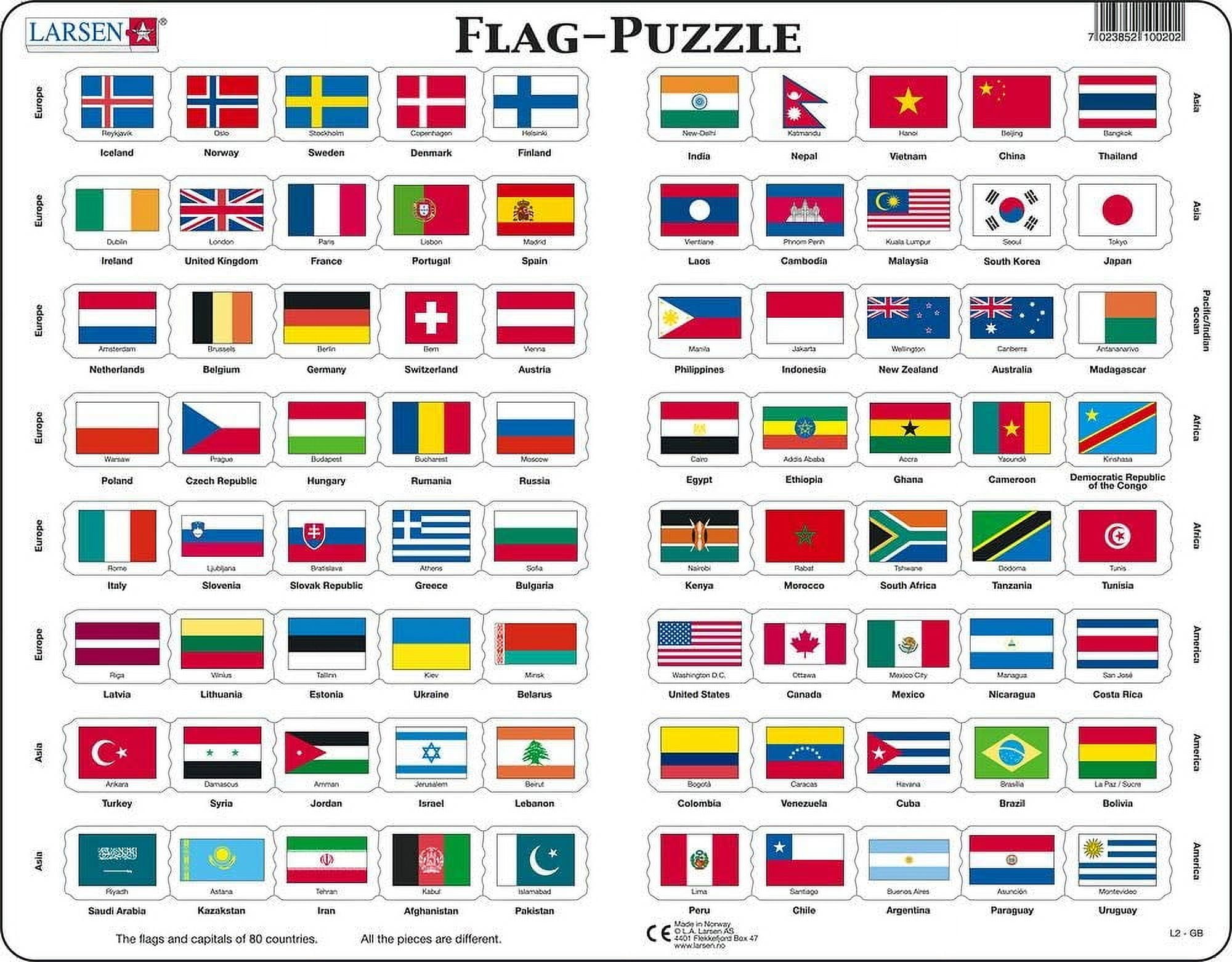Larsen Puzzles Flags of The World 80 Piece Children's Educational ...