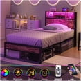 CHAMPFLAG RGB LED Headboard Twin Bed Frame with USB Charger, Storage ...