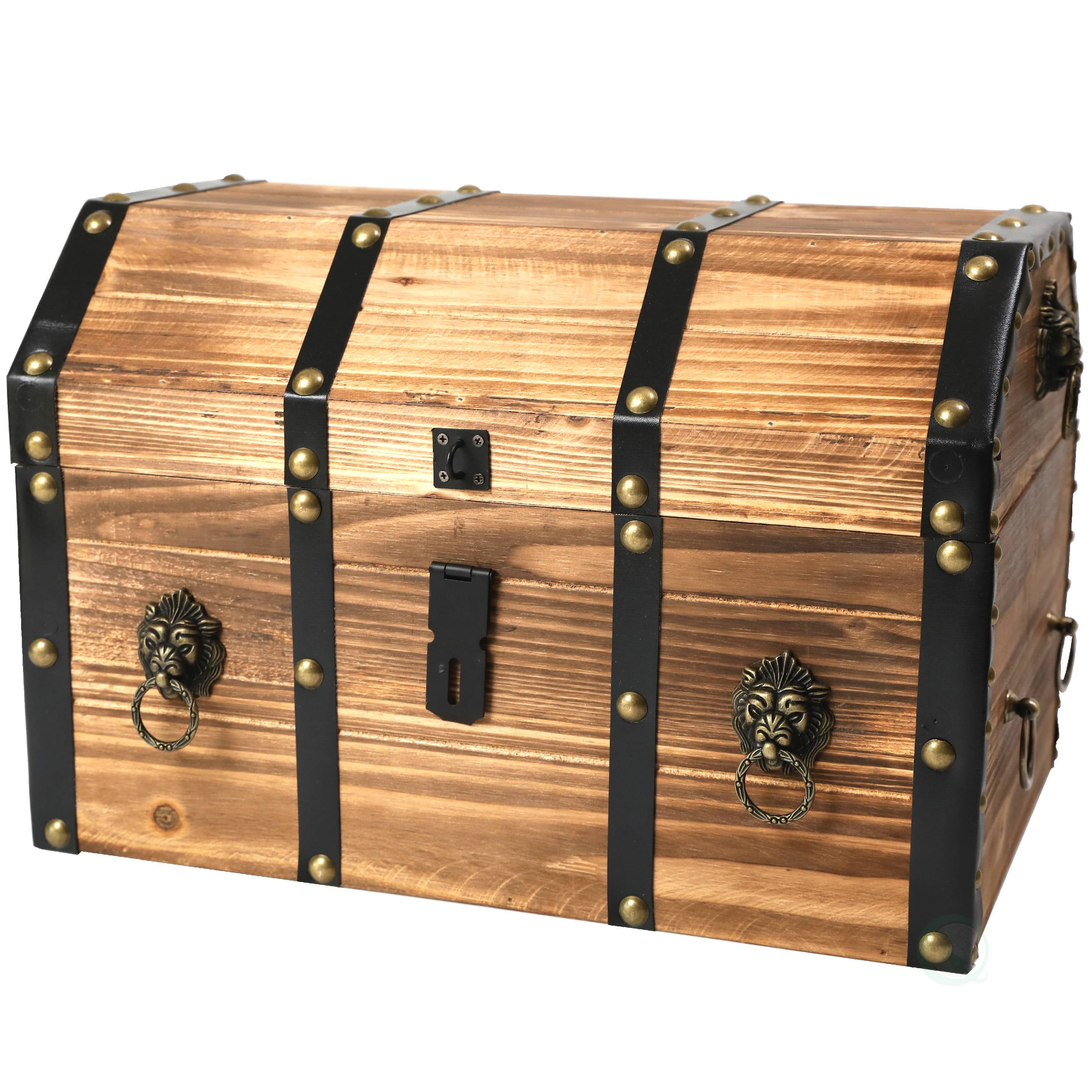 Large Wooden Pirate Lockable Trunk with Lion Rings - Walmart.com