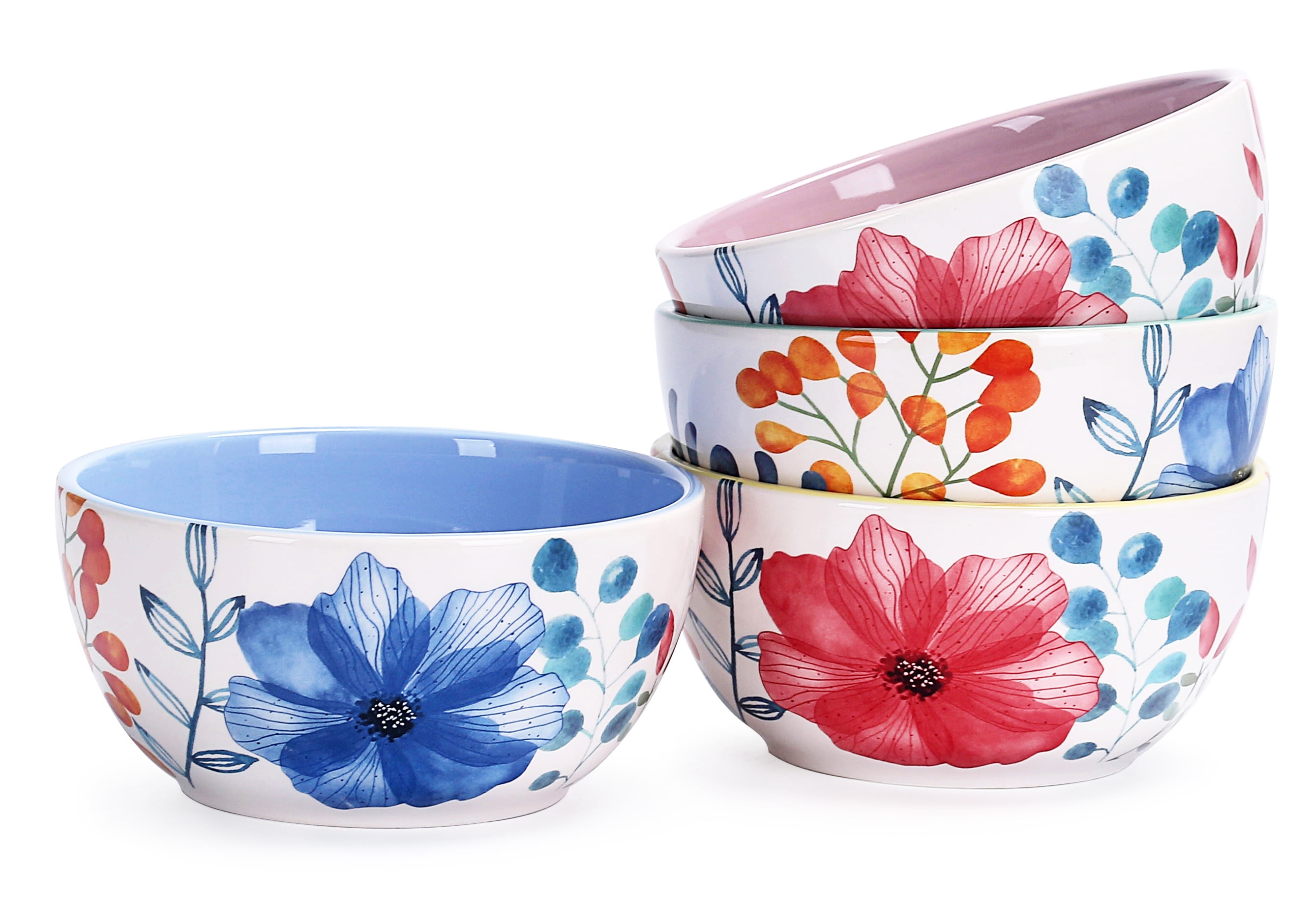 Bico Flower Carnival Ceramic Bowls Set of 4, 26oz, for Pasta, Salad ...