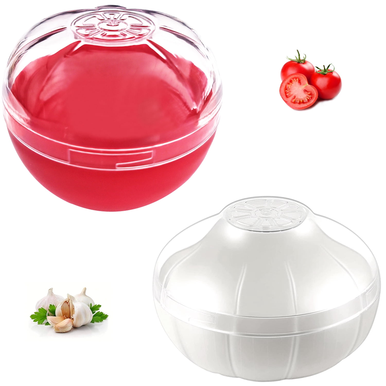 Garlic Tomato Keeper Set, Clear Lid Reusable Refrigerator Food Shape ...