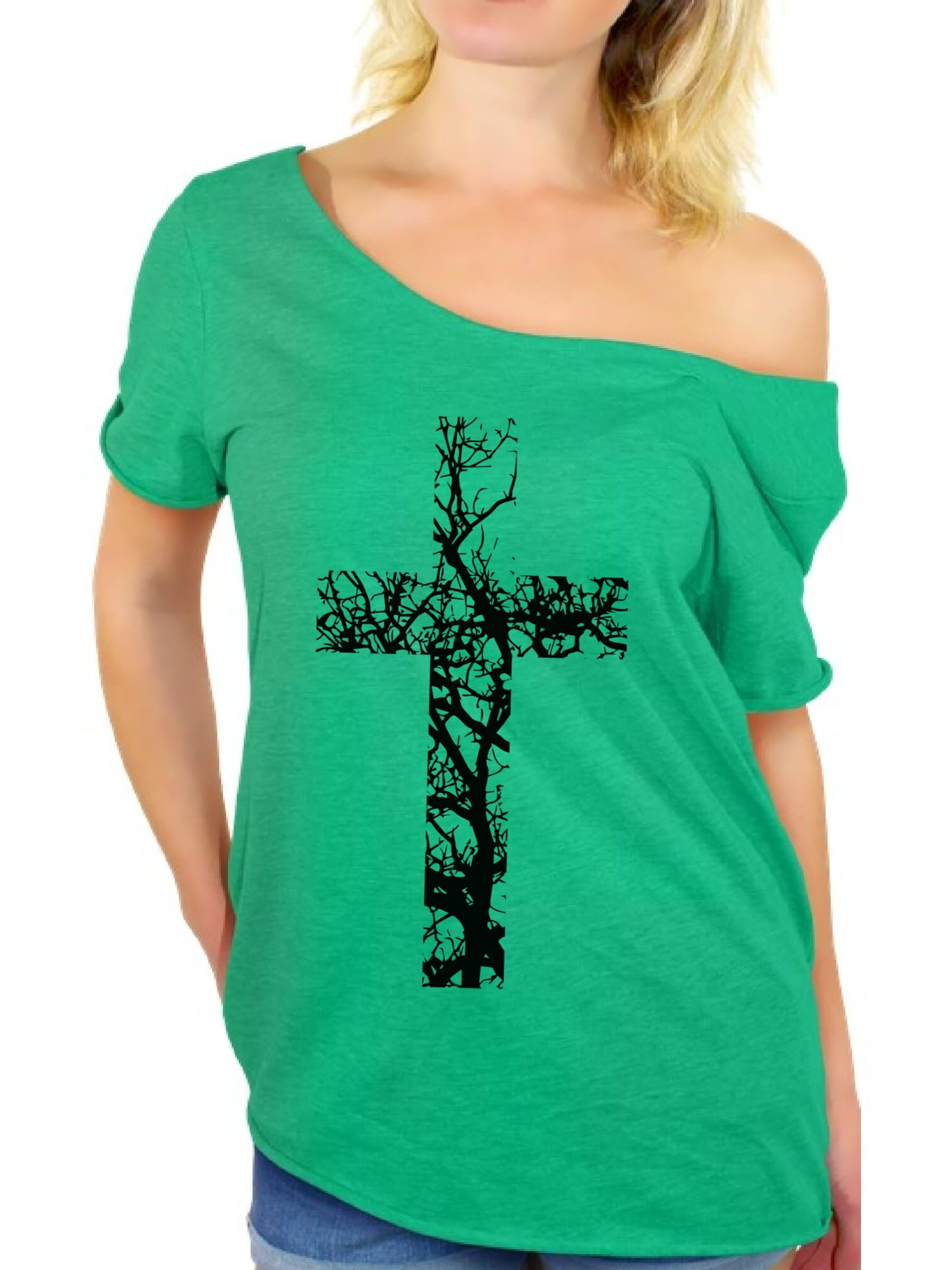 Awkward Styles Black Cross Off The Shoulder T Shirt for Women Christian ...