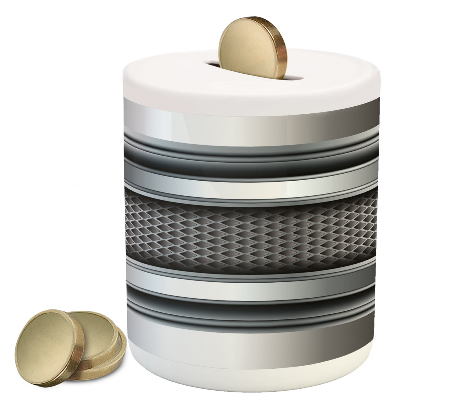 Grey Piggy Bank, Realistic Vivid Looking Steel Plates Image Heavy ...