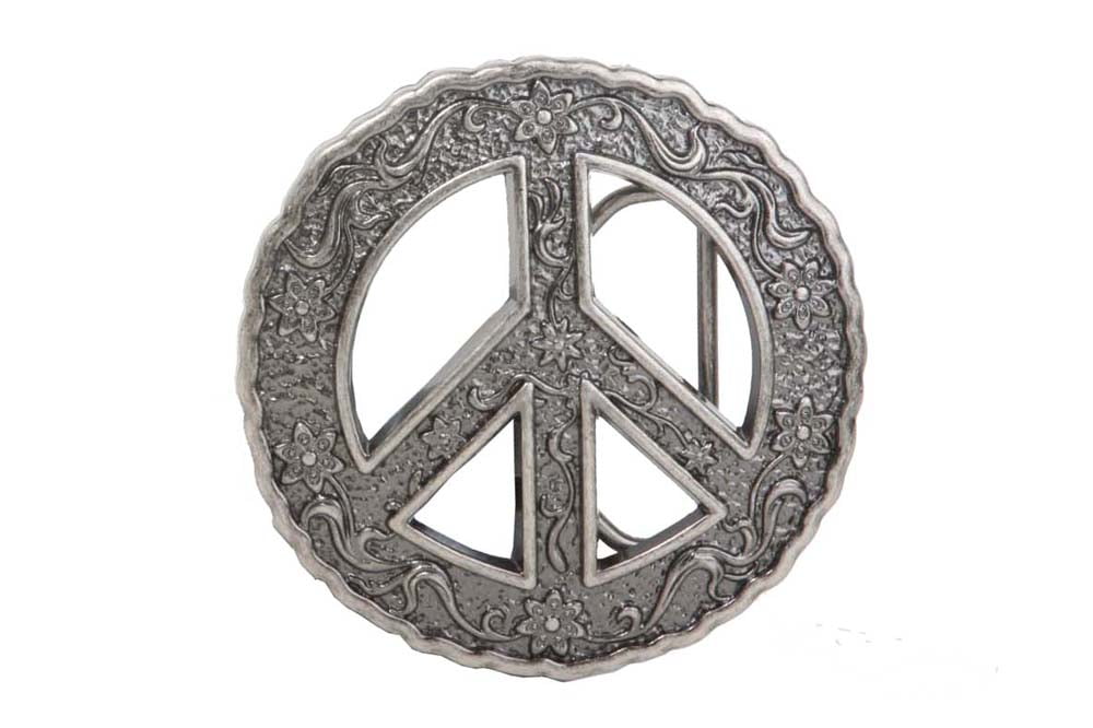 Round Perforated Floral Engraving Peace Sign Belt Buckle - Walmart.com
