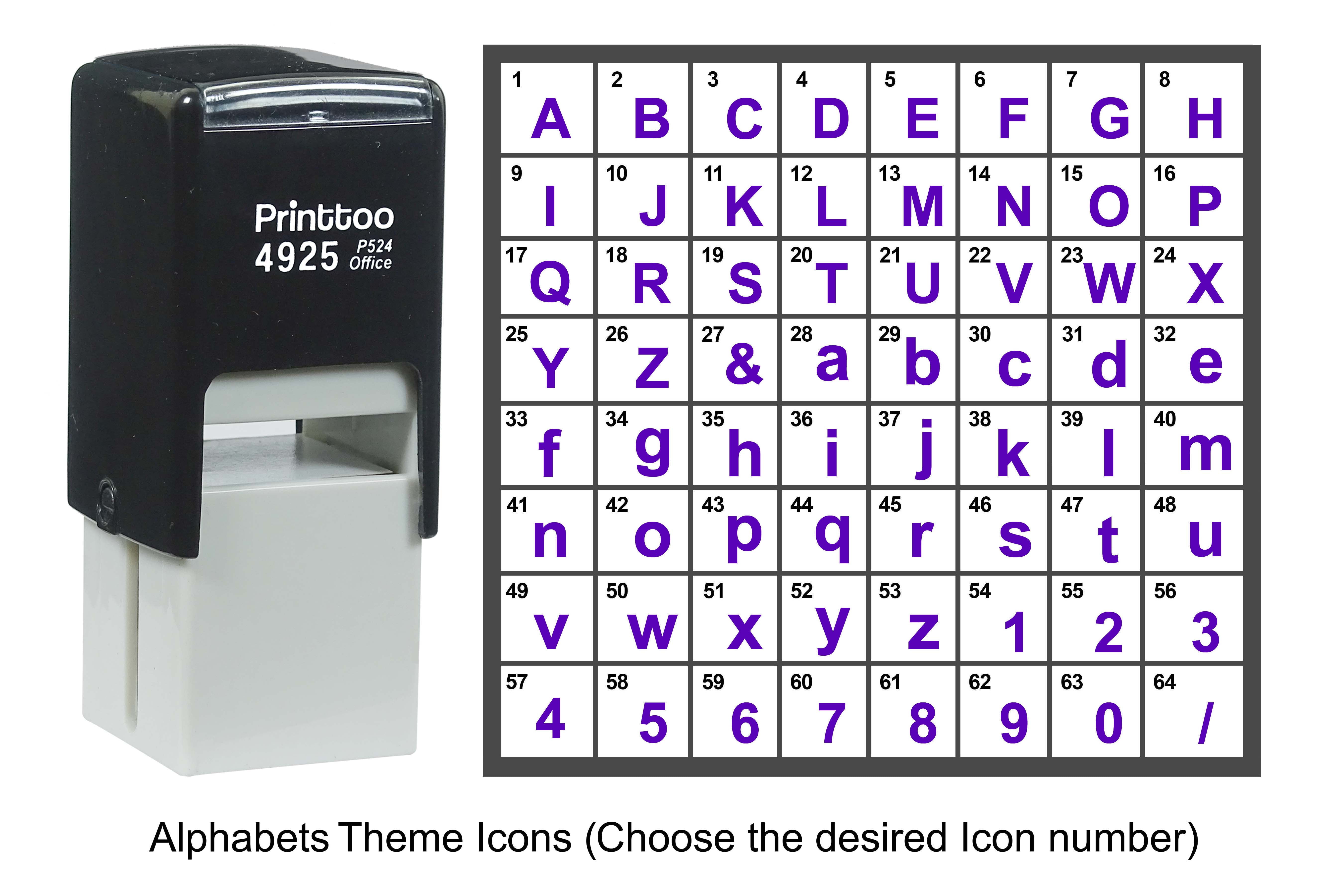 Printtoo Personalized Alphabet Number Theme Icons Rubber Stamp Self ...