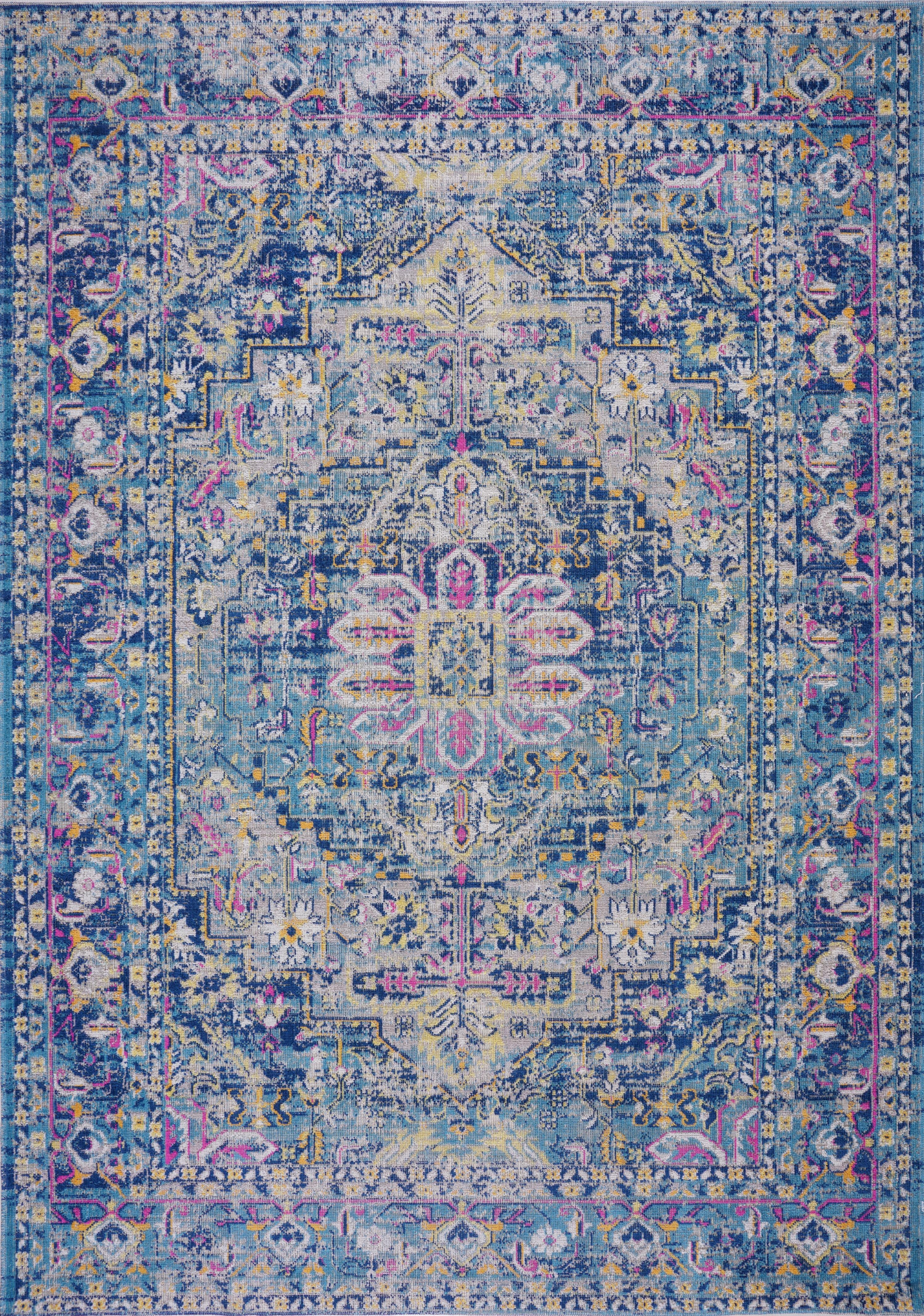 Tapis d'Intérieur/extérieur Traditionnel Bleu Foncé Rowen 5 Pieds2 ...