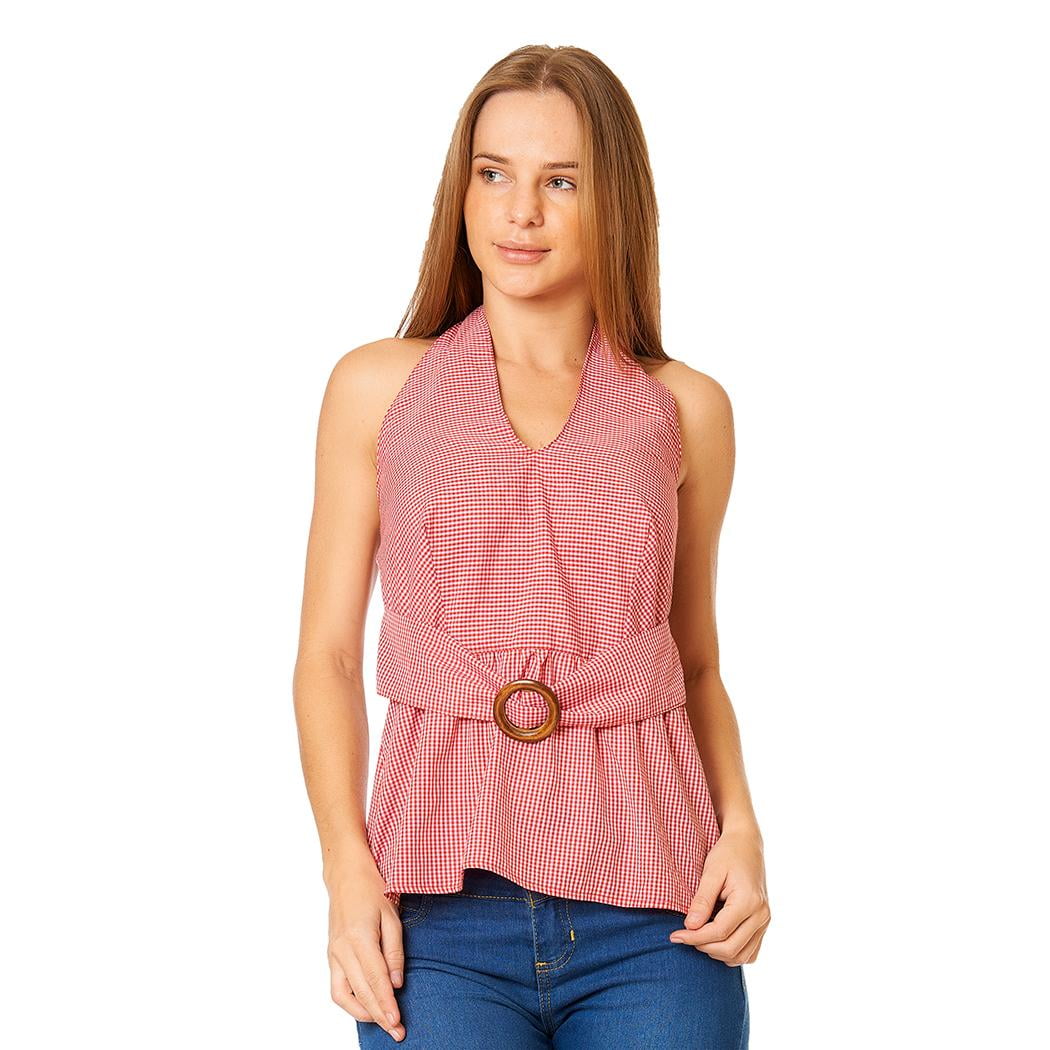Blusa halter con cinto para mujer con escote V y confeccionada en ...