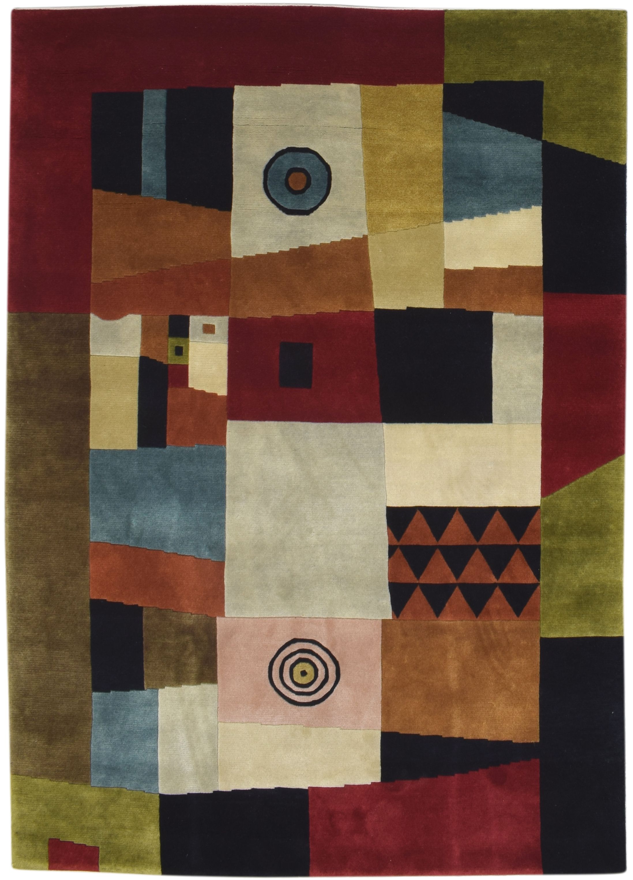 Hand Knotted Multi Color Wool Rug 5X7 Modern Indian Abstract Room Size ...