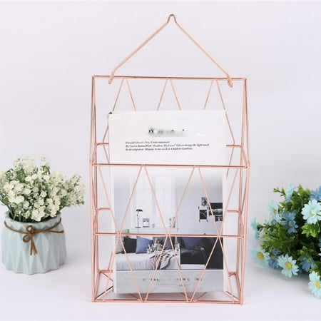 Wall-Mounted Rose Gold Storage Basket Gold Wrought Iron Storage Basket ...