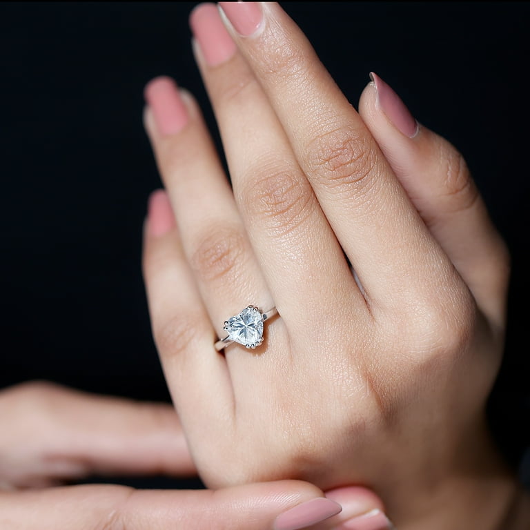 Womens 2 CT Moissanite Heart Solitaire Ring 8 MM Heart Shaped Moissanite Engagement Ring 14K White Gold US 8.00