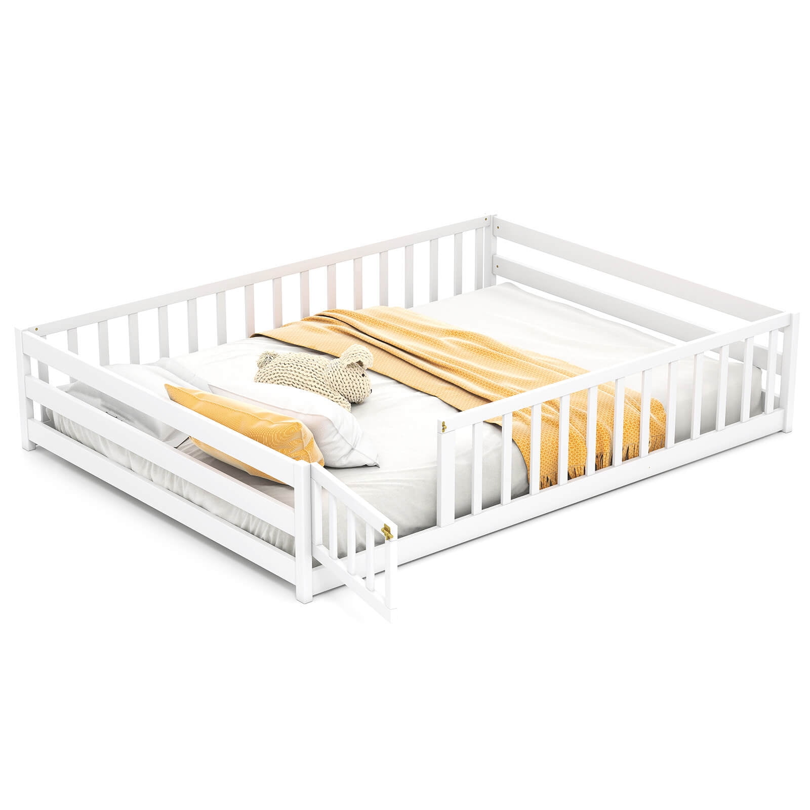 Costway Full Size Floor Bed with Full Length Safety Guardrails & Door ...