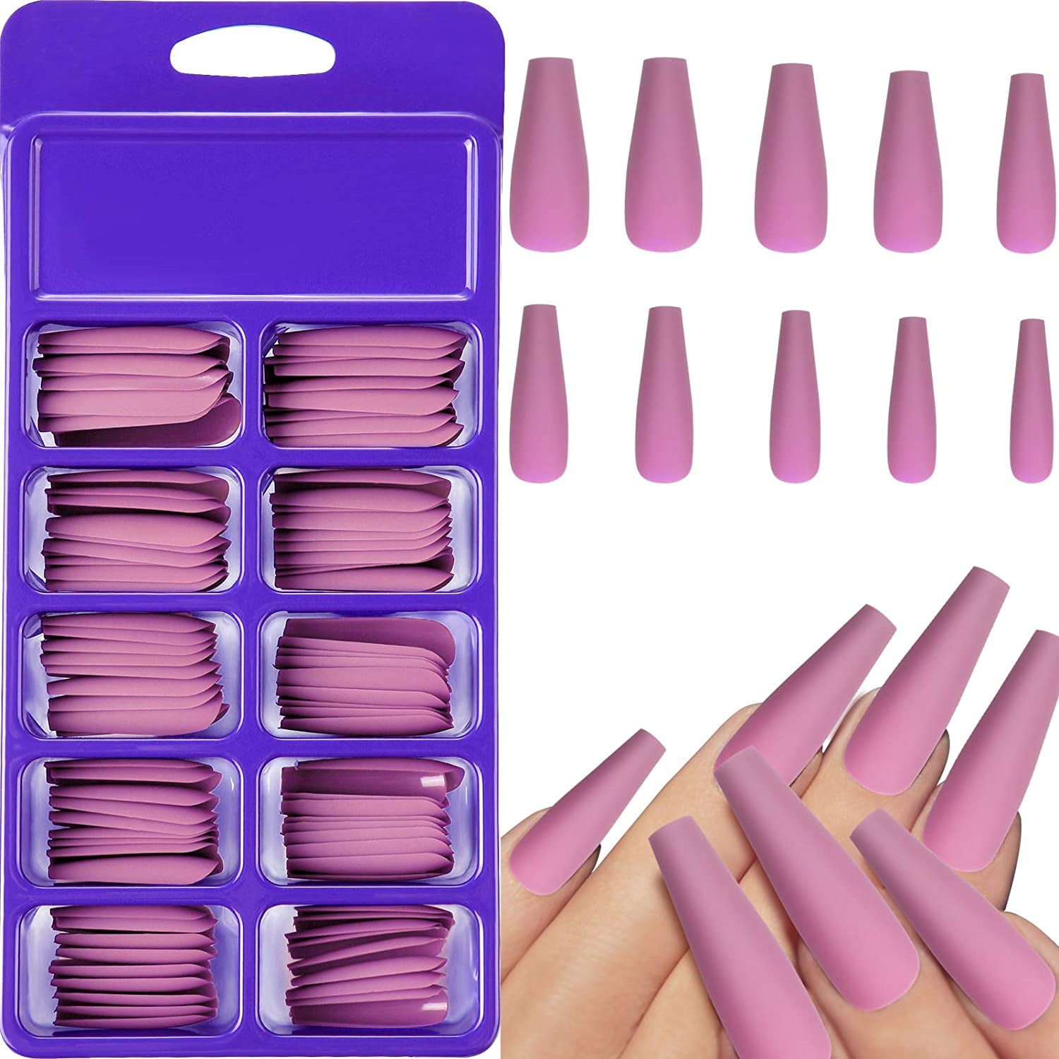 Matte Extra Long Ballerina Press On Nails Coffin False Nails Solid