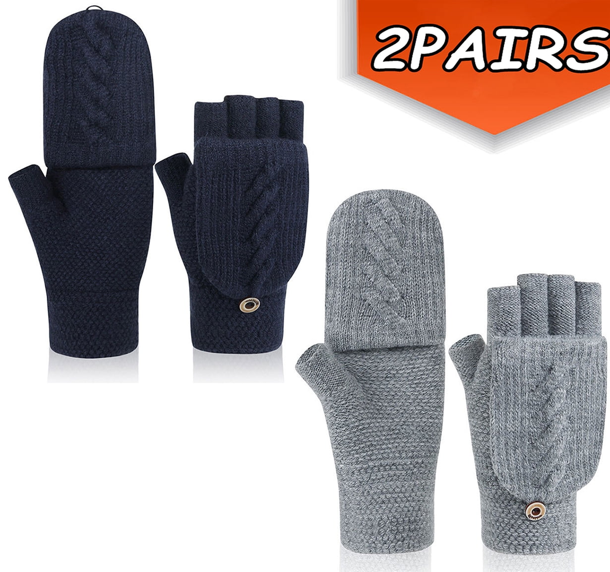 Winter Fingerless Gloves for Women Man Black Knitted Gloves Warm ...