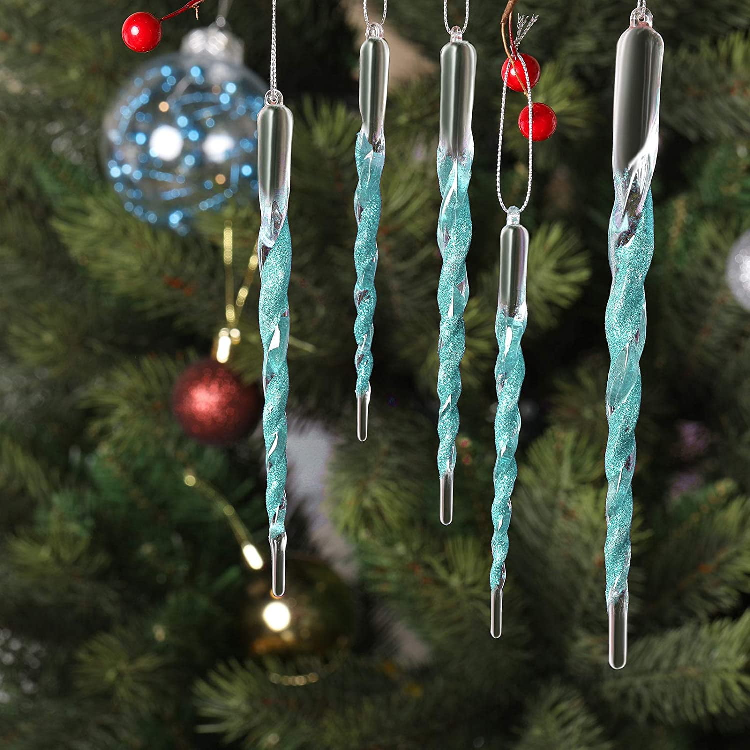 36 Pieces Acrylic Icicle 5.12 7.8 Inch Twisted Acrylic Icicle Christmas ...