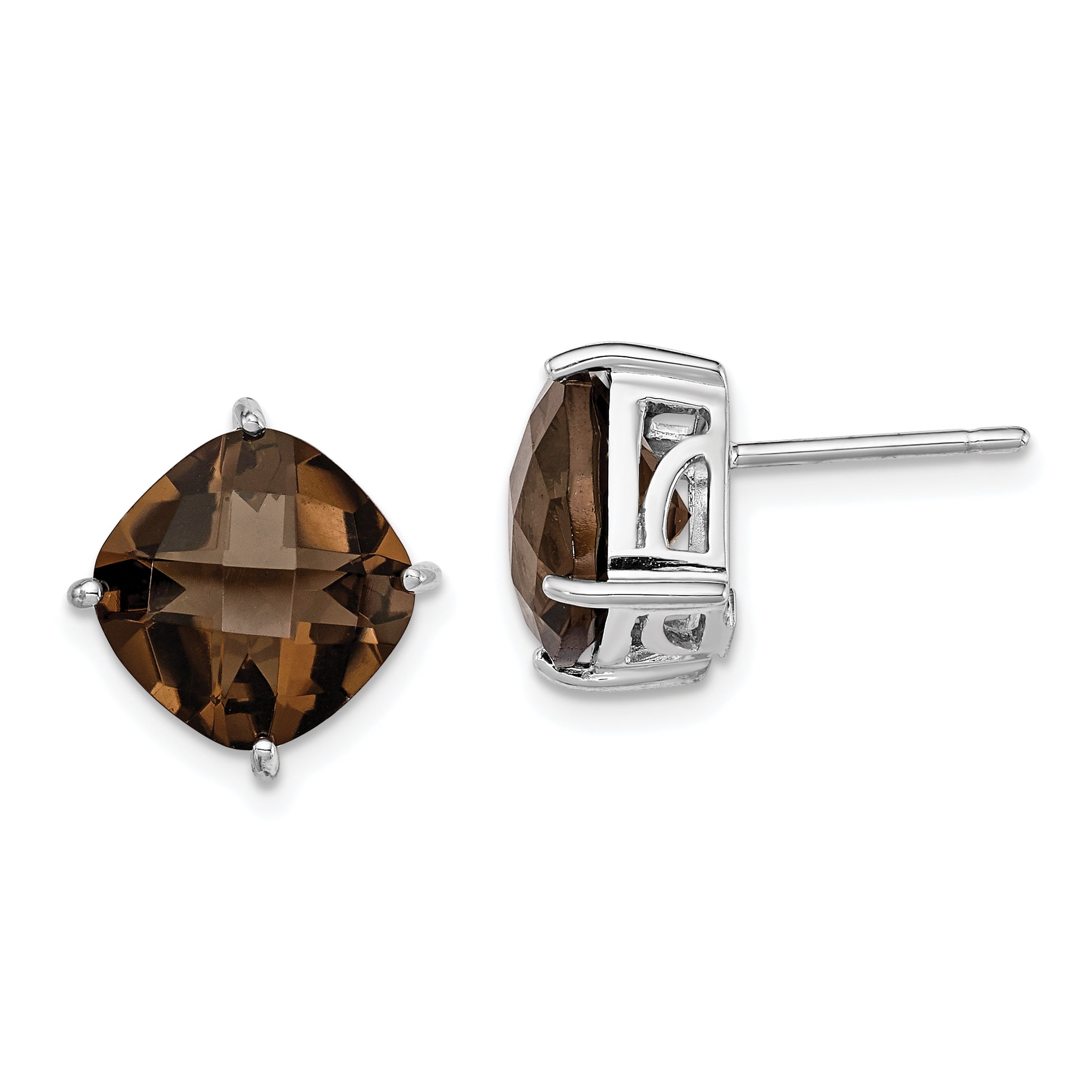 925 Sterling Silver Smoky Quartz Post Stud Earrings Gemstone Fine ...