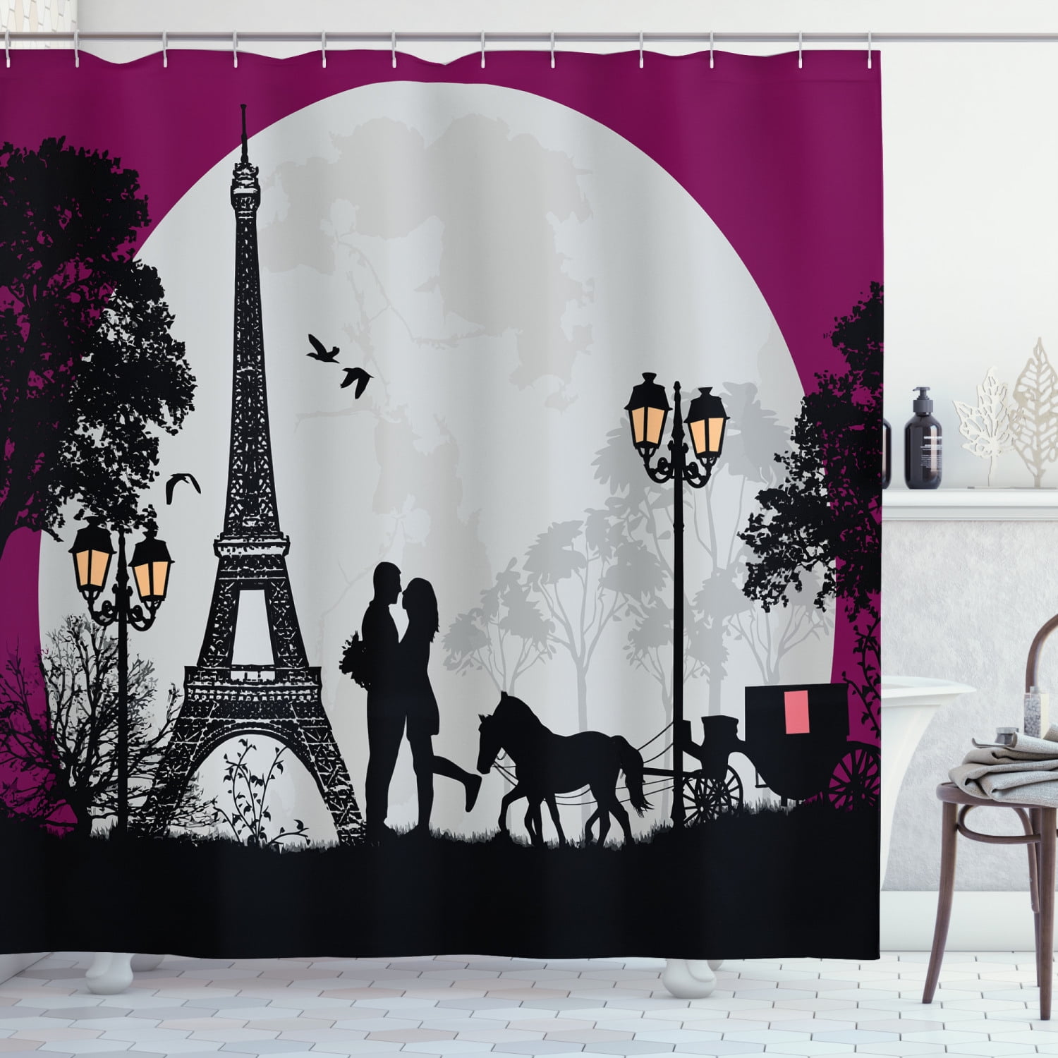 Ambesonne Romantic Shower Curtain, Couple with Full Moon, 69"Wx84"L ...
