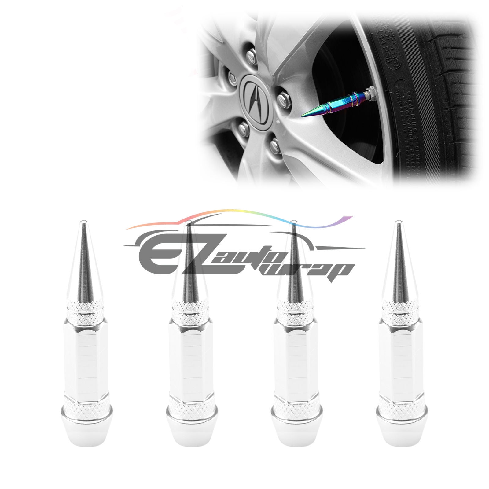4PCs Long Spike Valve Stem Caps Metal Thread Set For Wheel Tires TVC28 ...