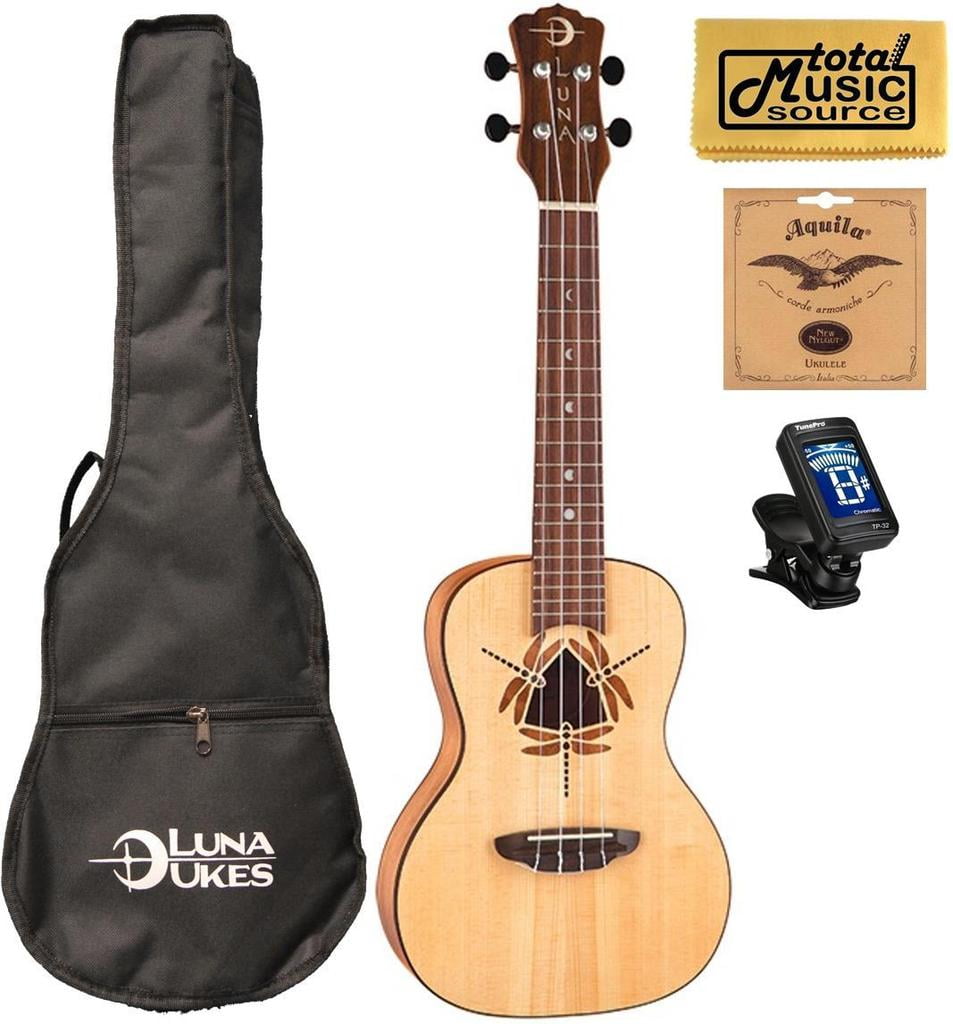 Luna Dragonfly Solid Spruce Top Concert Ukulele w/Gigbag,Tuner,Strings ...