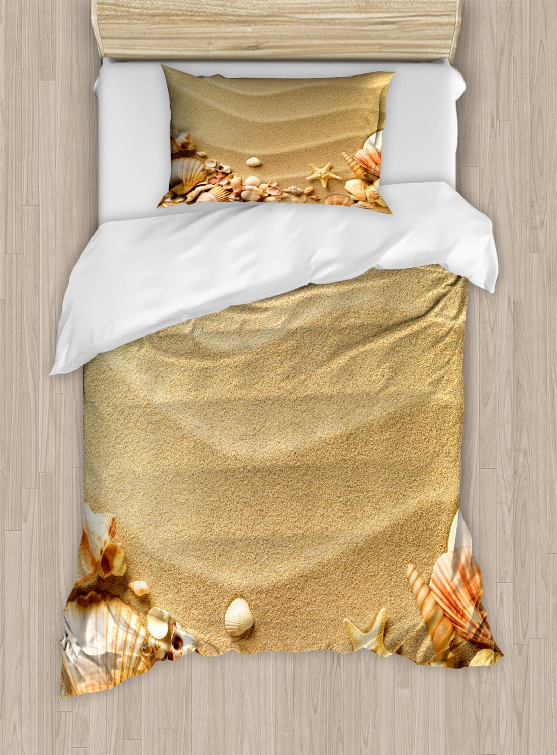 Shell Duvet Cover Set Twin Size, Various Seashells on Beautiful Sand ...