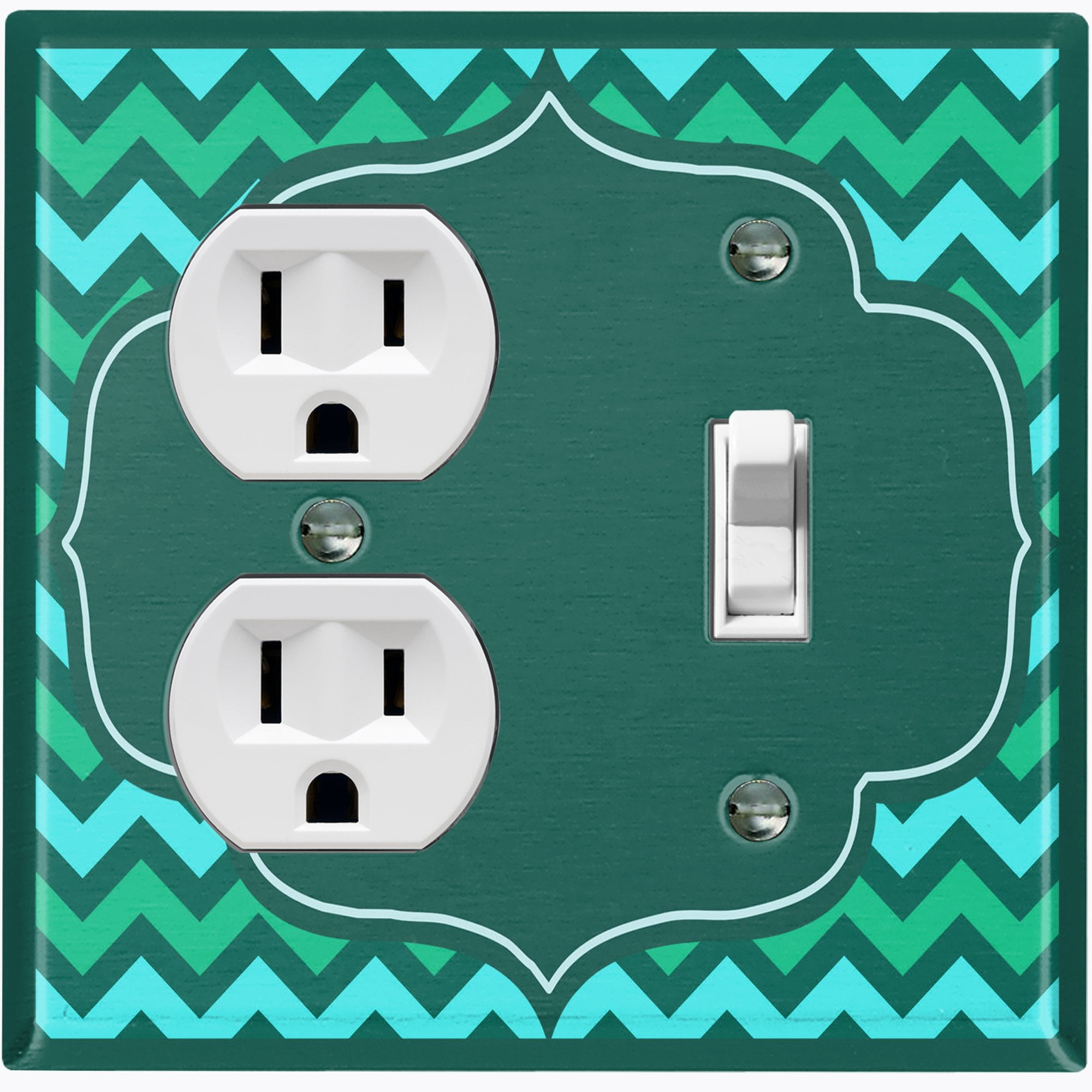 Metal Light Switch Plate Outlet Cover Vintage Teal Chevron Frame ...