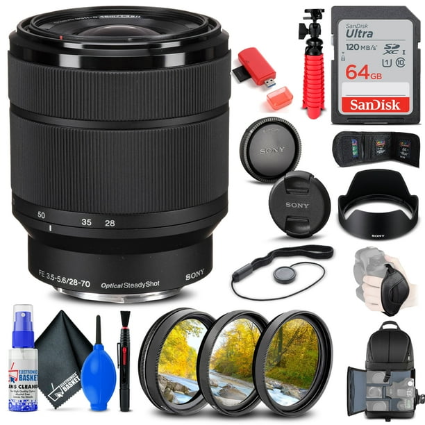 Sony FE 28-70mm f/3.5-5.6 OSS Lens + Filter Kit + BackPack + 64GB Card ...