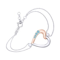 AFFY Round Shape Simulated Blue Topaz Two Tone Heart Link Chain ...