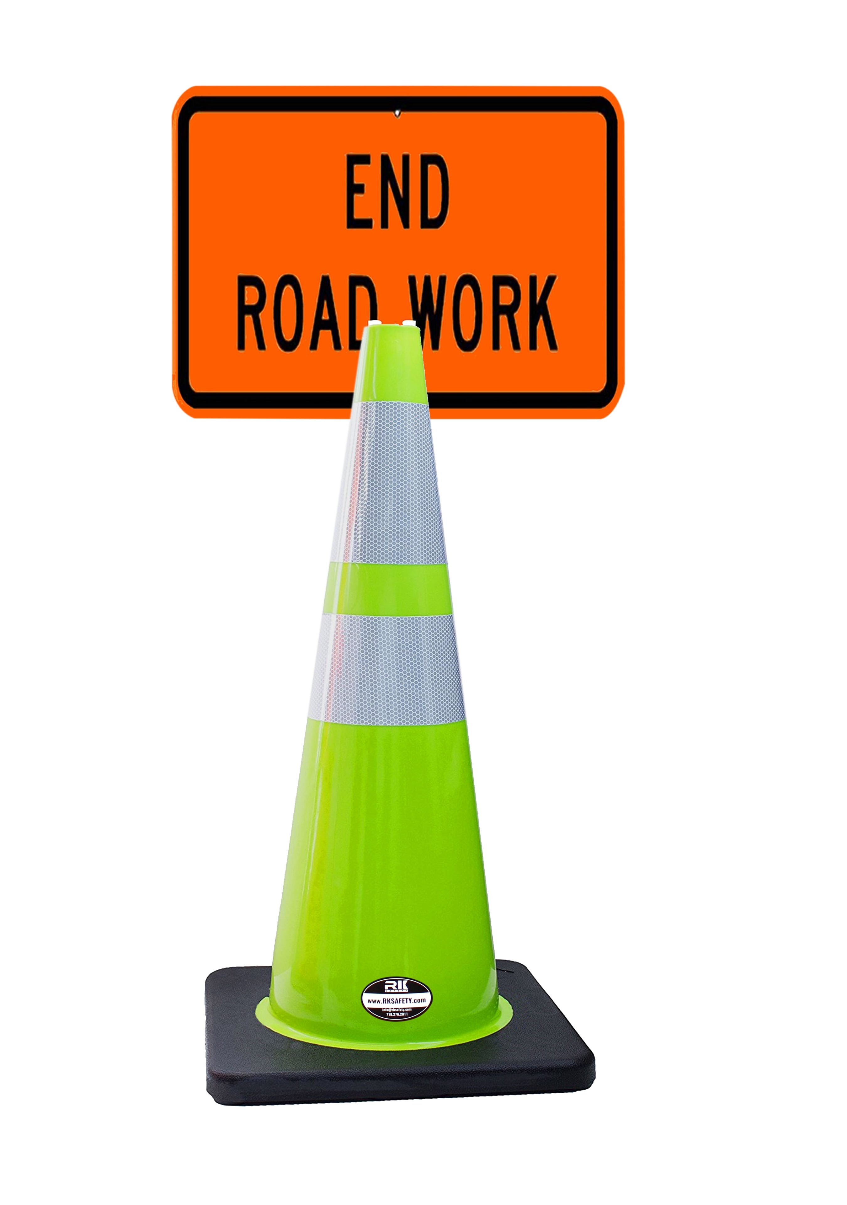 RK-Safety 28" Lime Cone, Black base With Two Reflective Tape, Plus Cone ...