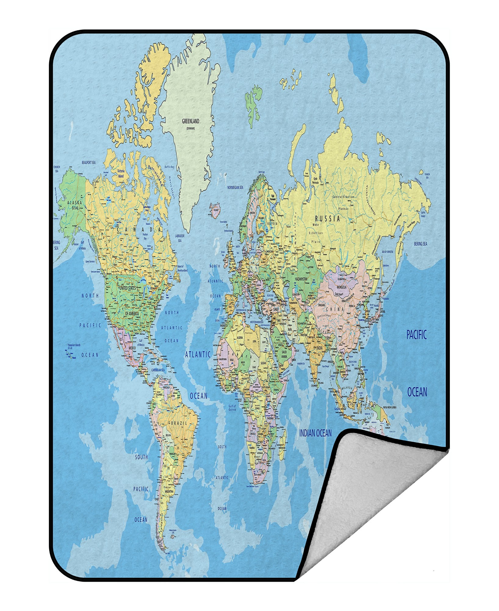 ABPHQTO Highly Detailed Political World Map Labeling Fleece Blanket ...