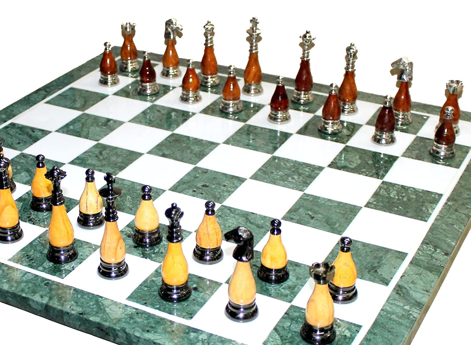 StonKraft 20" x 20" Collectible Green Marble Chess Game Board Set ...