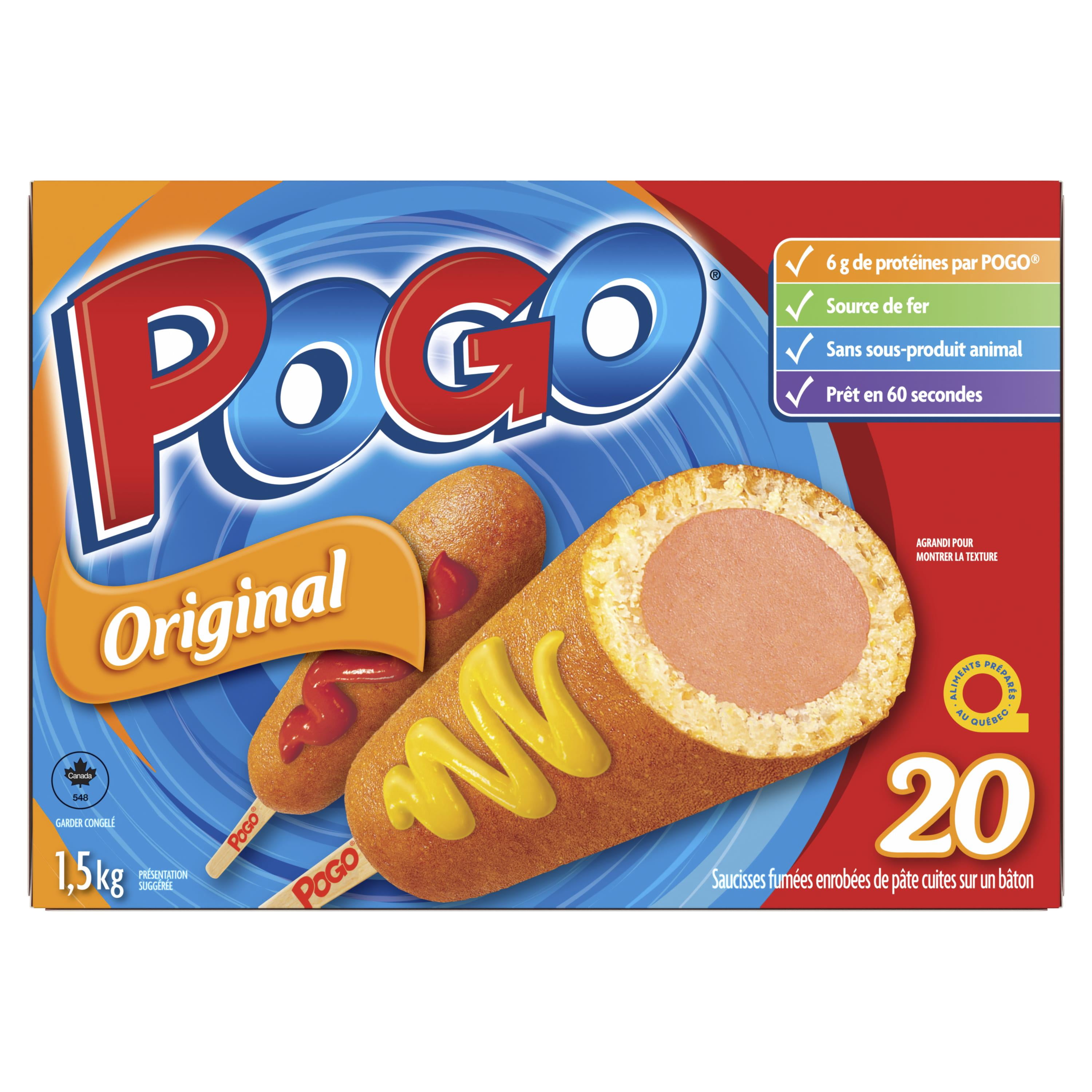 POGO® Original corn dogs 20-pack, 1.5 kilograms, Prepared in Canada, 1. ...