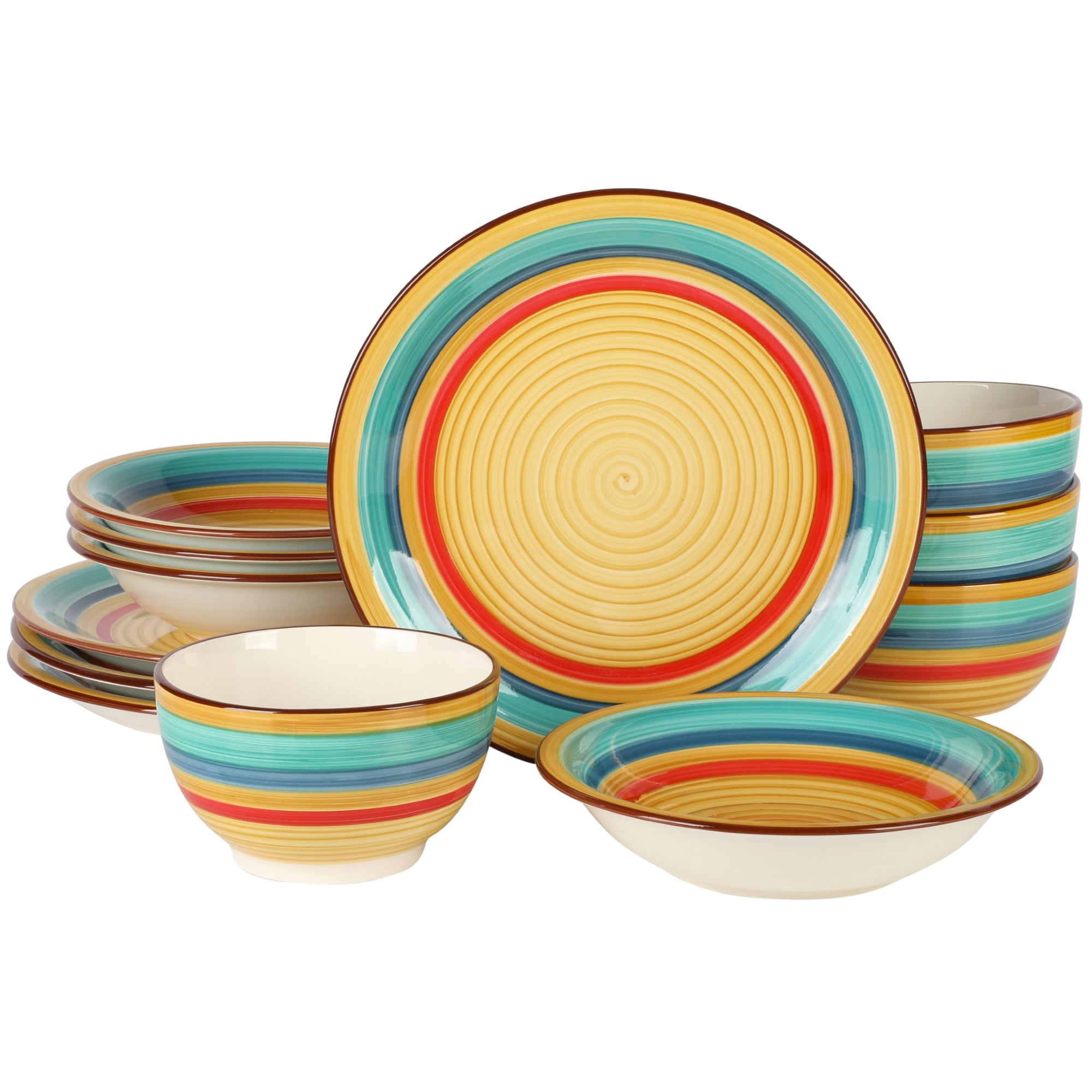 Gibson Home Rainbow Party 12 Piece Hand-Painted Multi-Color Stoneware ...
