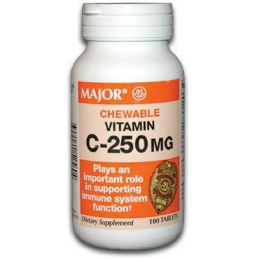 Major Vitamin C Supplement Strength Chewable Tablets, 250 mg, 100 Count ...