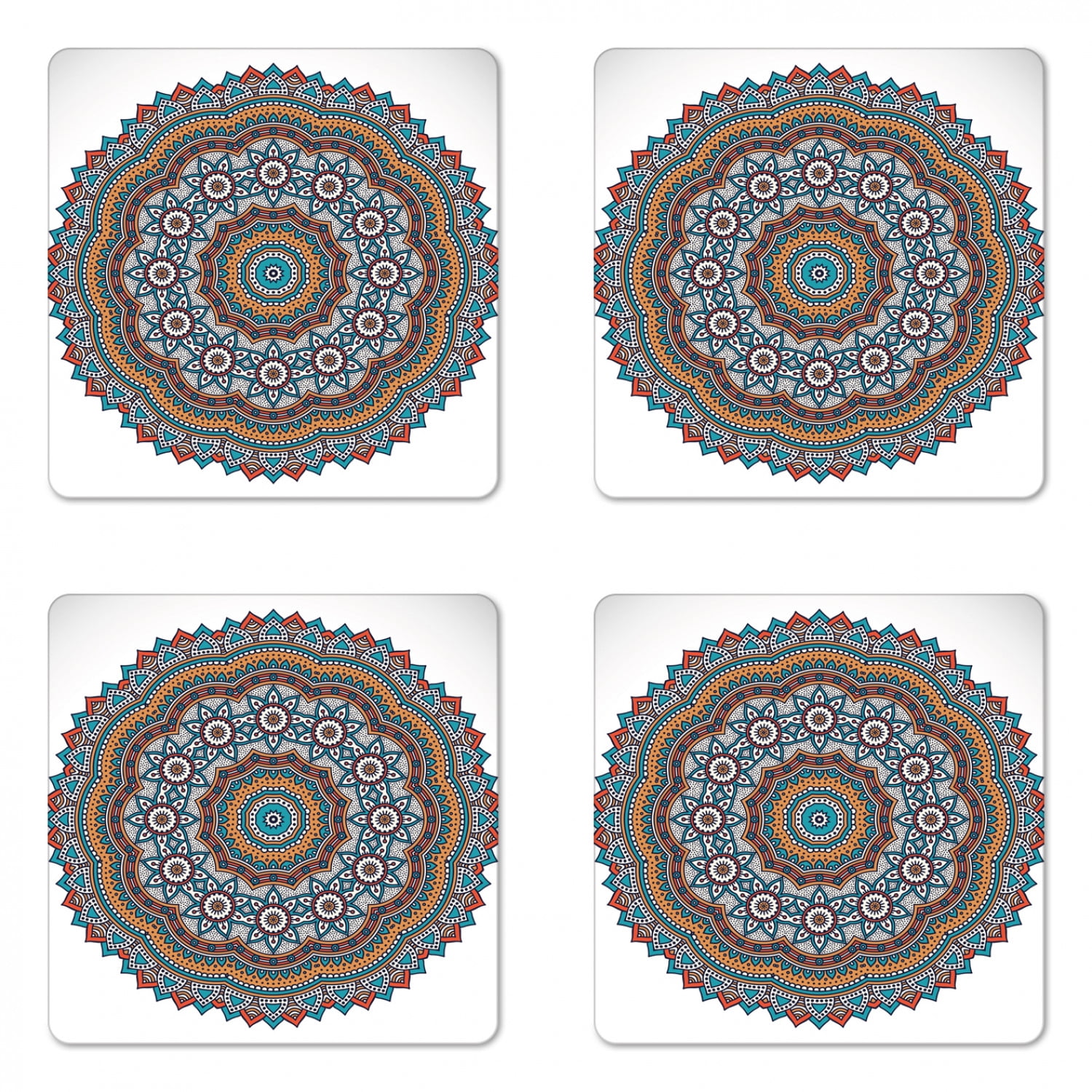 Mandala Coaster Set of 4, Vintage Moroccan Hidden Mean Diagram Nature ...