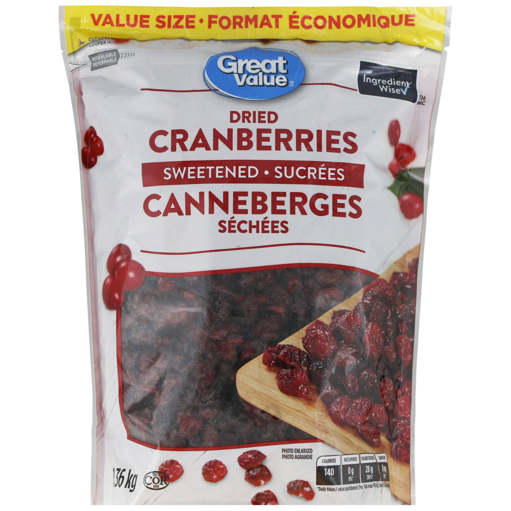 Click here for Great Value Sweetened Dried Cranberries 136 G prices