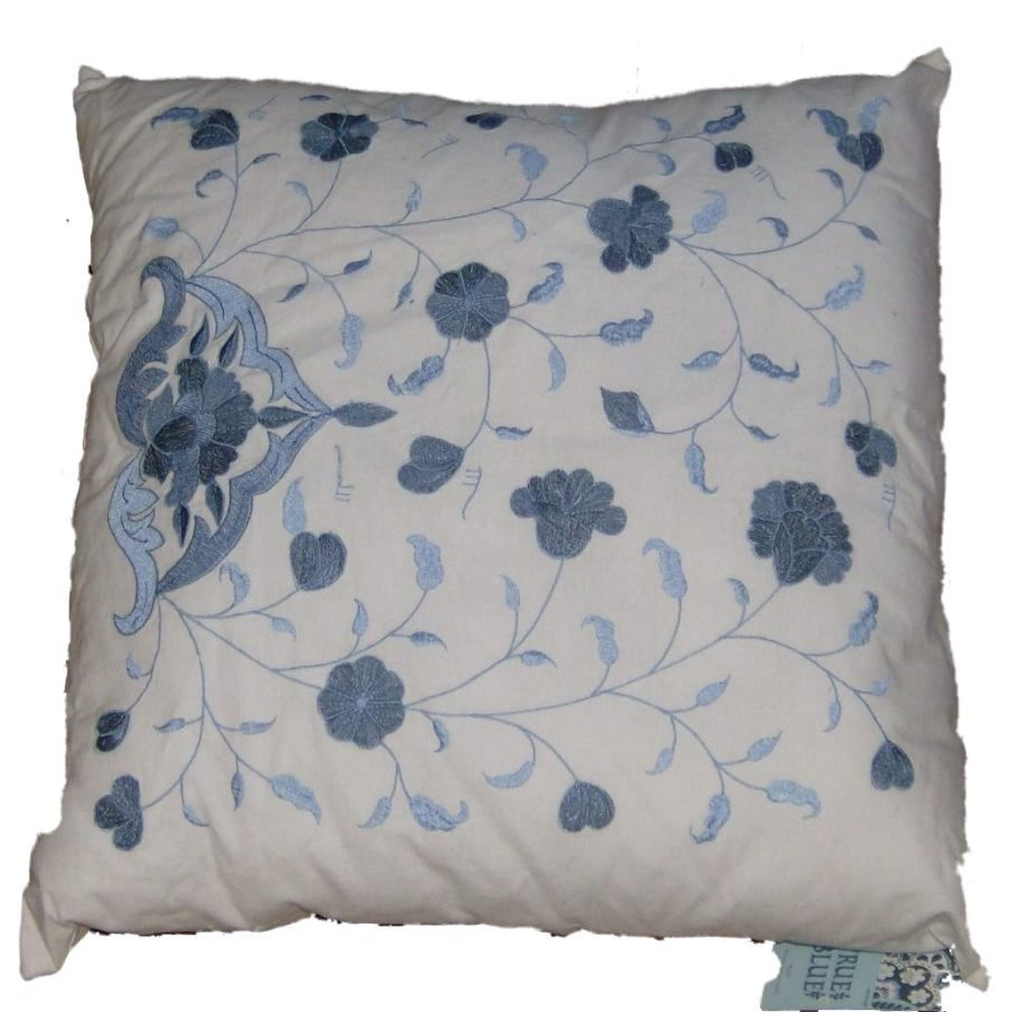 True Blue Embroidered Blue Flowers Accent Throw Pillow Floral Home ...