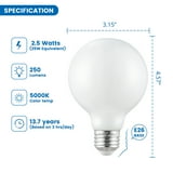 Great Value G25 LED Light Bulb 2.5W Dimmable Daylight Globe E26 Base 3 ...