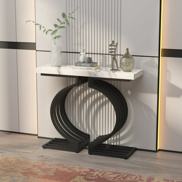 PAKASEPT White Marble Console Tables with Black Base, 40 inch Narrow ...