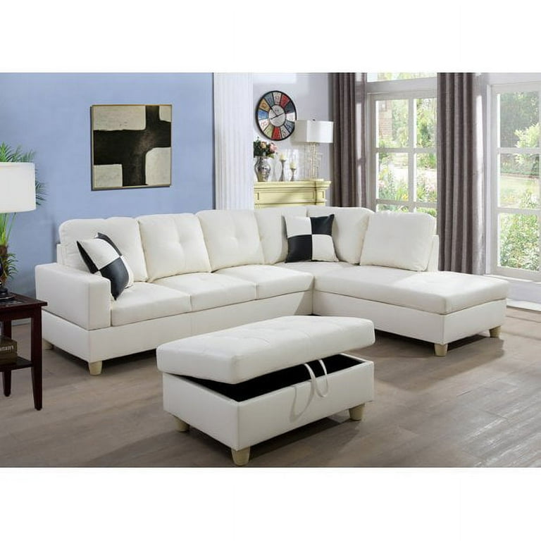 White Leather Sectional Sofa With Ottoman | Cabinets Matttroy
