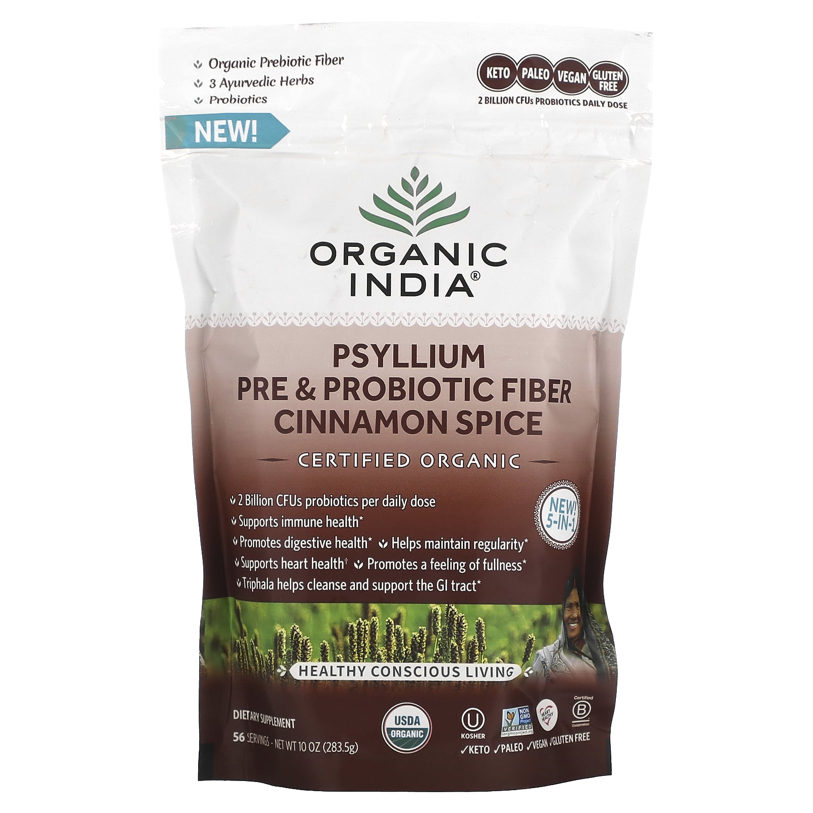 Organic India - Psyllium Pre & Probiotic Fiber Powder Cinnamon Spice ...