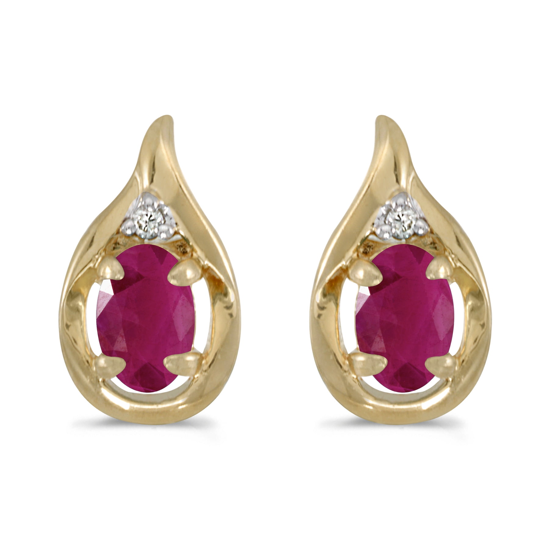 14k Yellow Gold Oval Ruby And Diamond Earrings - Walmart.com