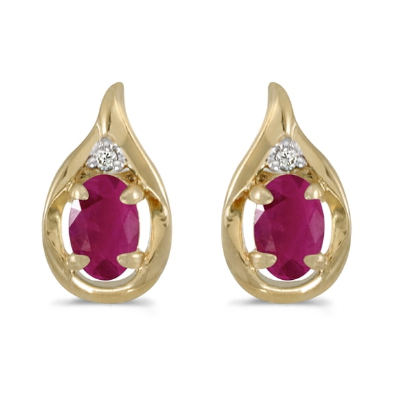 14k Yellow Gold Oval Ruby And Diamond Earrings - Walmart.com