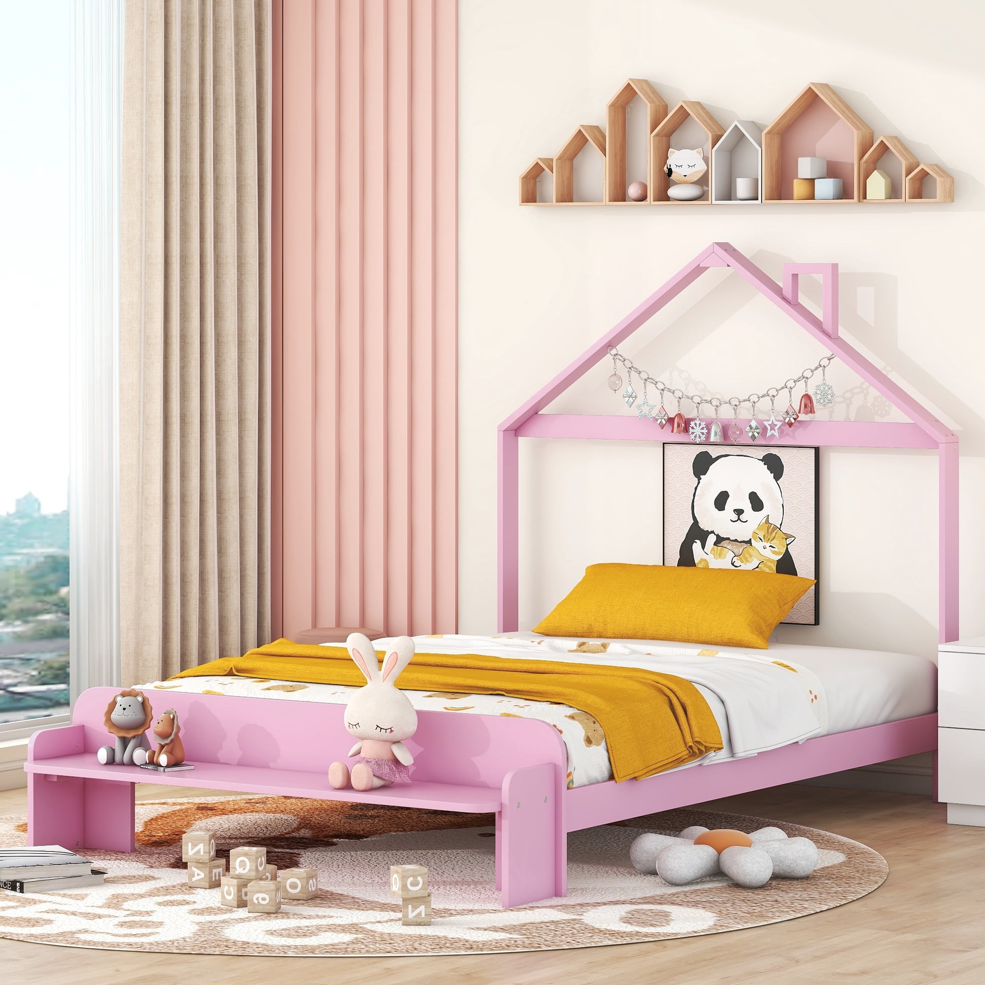 Cosymart Full Size Wood Platform Bed with House-shaped Headboard and ...