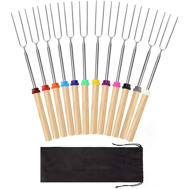 Marshmallow Roasting Sticks, Skewers Telescoping Rotating Forks Set of 8 Hot Dog Fire Pit ...