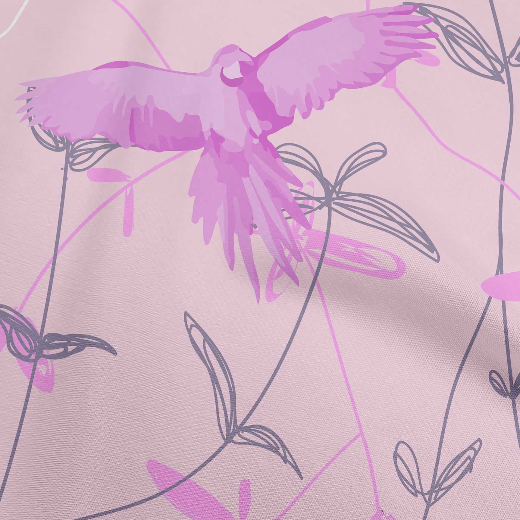 oneOone Cotton Poplin Twill Light Pink Fabric Tropical Parrot With ...