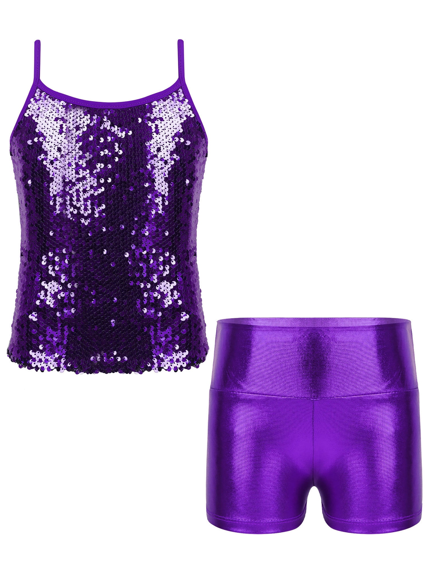 Aislor Kids Girls Dance Outfits Camisole Strap Sequin Crop Tank Top ...
