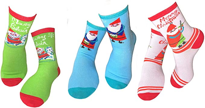 Mary Blair Kids' Girls Christmas Cotton 3-Pair Crew Socks Colorful ...