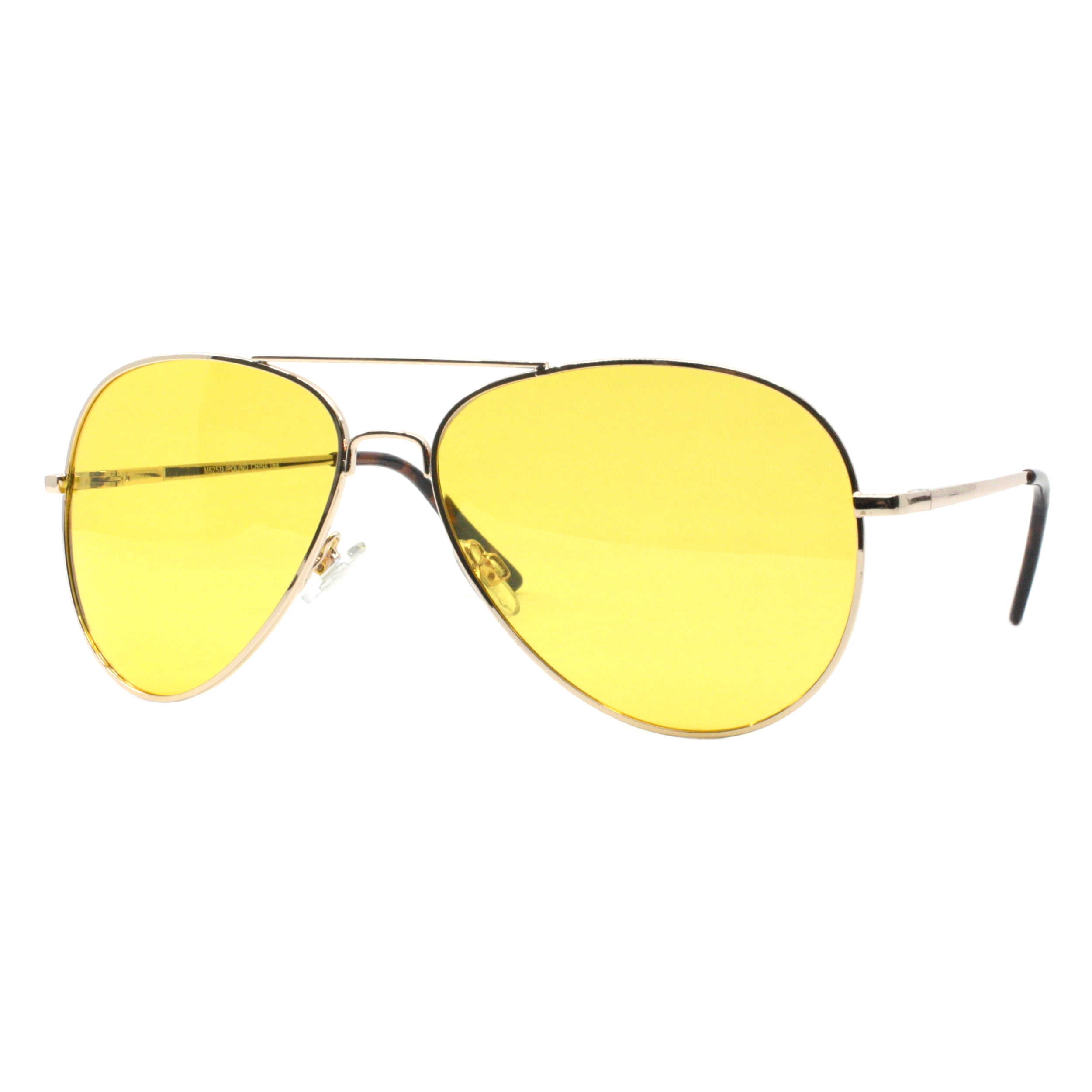 Polarized Yellow Lens Aviator Sunglasses Metal Spring Hinge UV 400 Gold ...