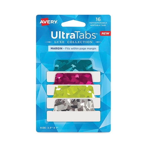 Ultra Tabs Luxe Collection Repositionable Tabs, 1/5-Cut, Assorted Jewel ...